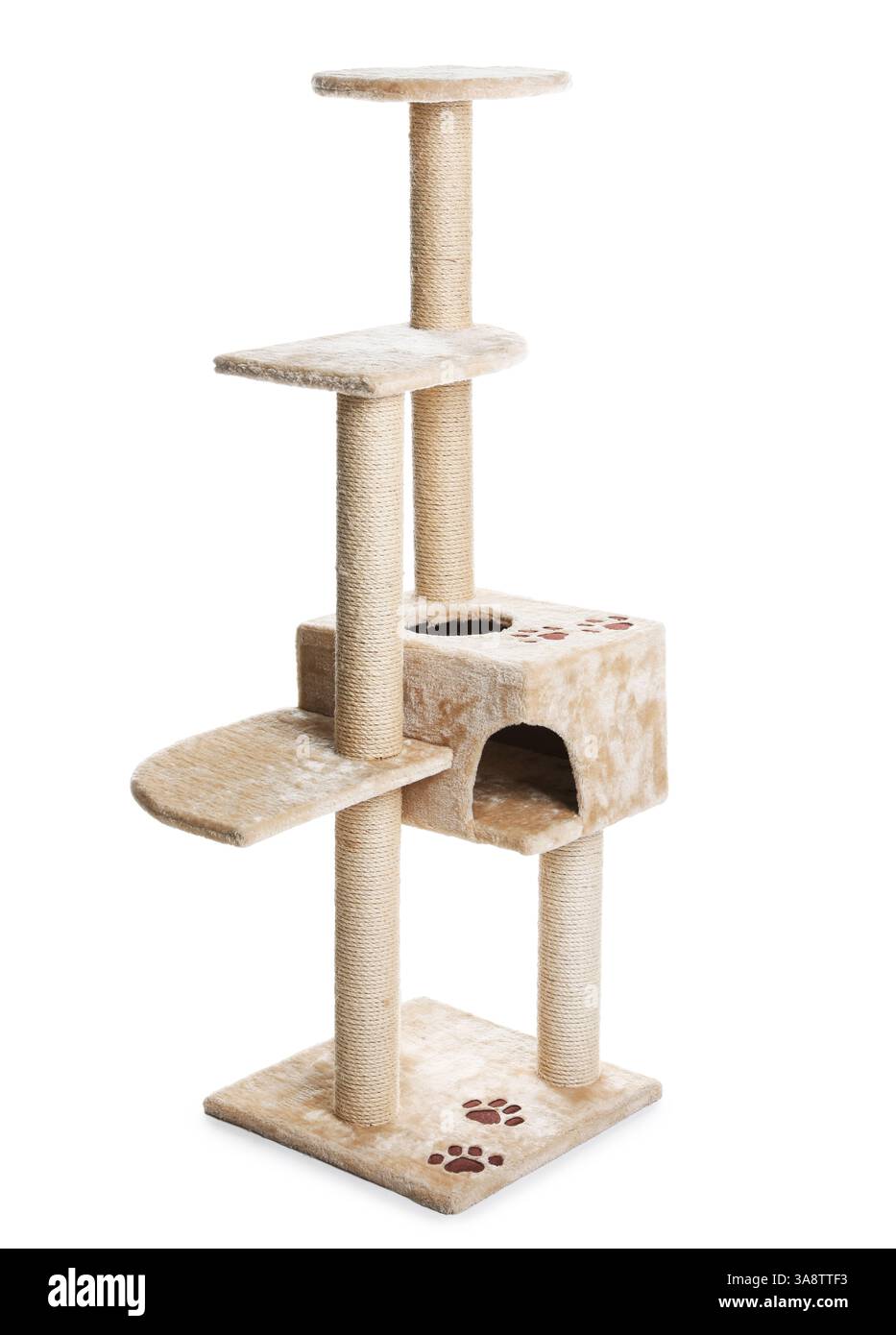 Big cat tree with scratching poles isolated on white Stock Photo - Alamy