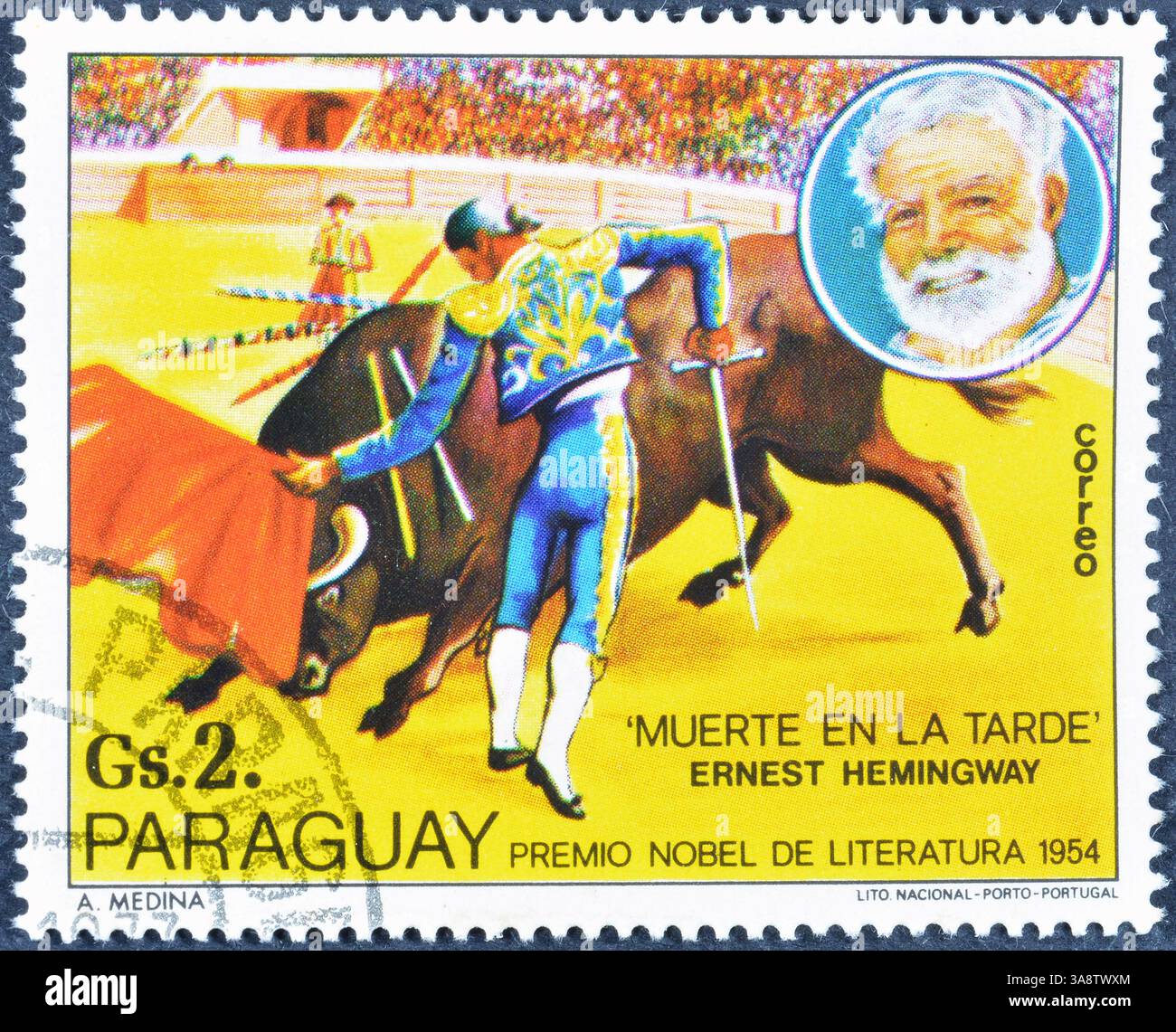 Cancelled postage stamp printed by Paraguay, that shows Ernest ...