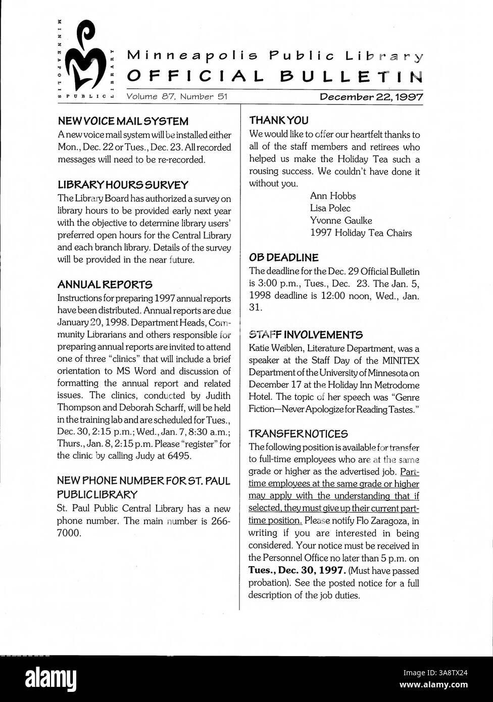 The Minneapolis Public Library Official Bulletin from 1997 offers a ...