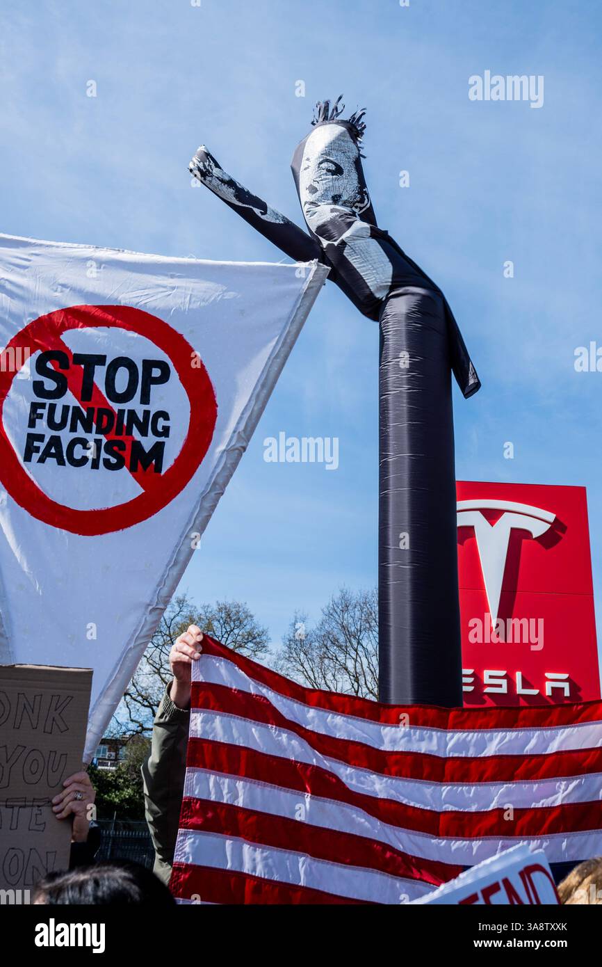 London, England, UK. (29th March/2025) Anti-Musk demonstrators gathered ...