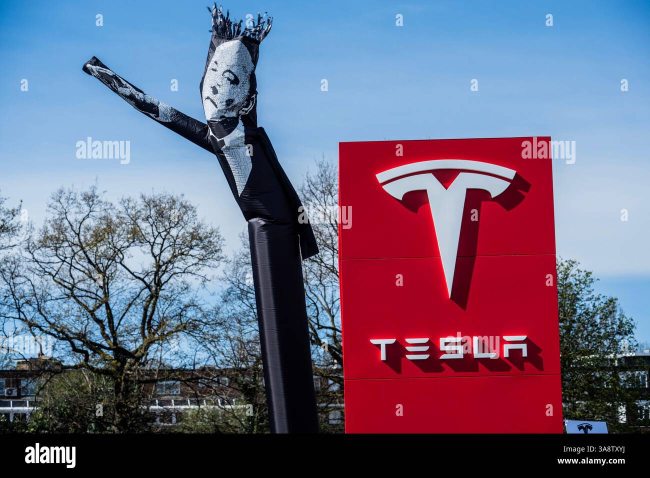 London, England, UK. (29th March/2025) Anti-Musk demonstrators gathered ...