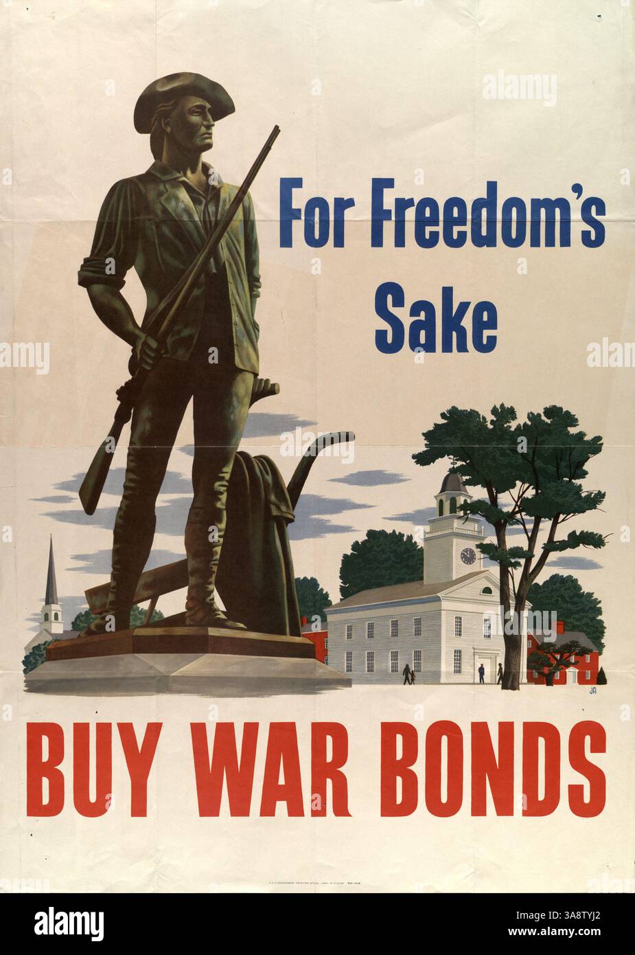 A statue depicting a colonial militiaman holding a rifle with one hand ...