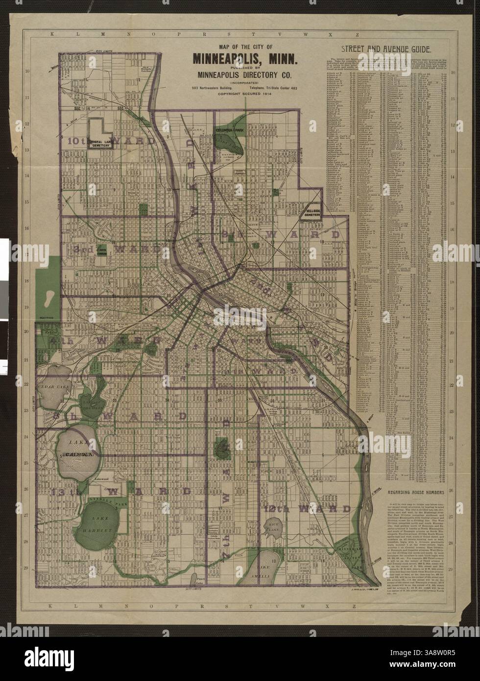 A detailed map of Minneapolis, Minnesota, showing streets, avenues, and ...
