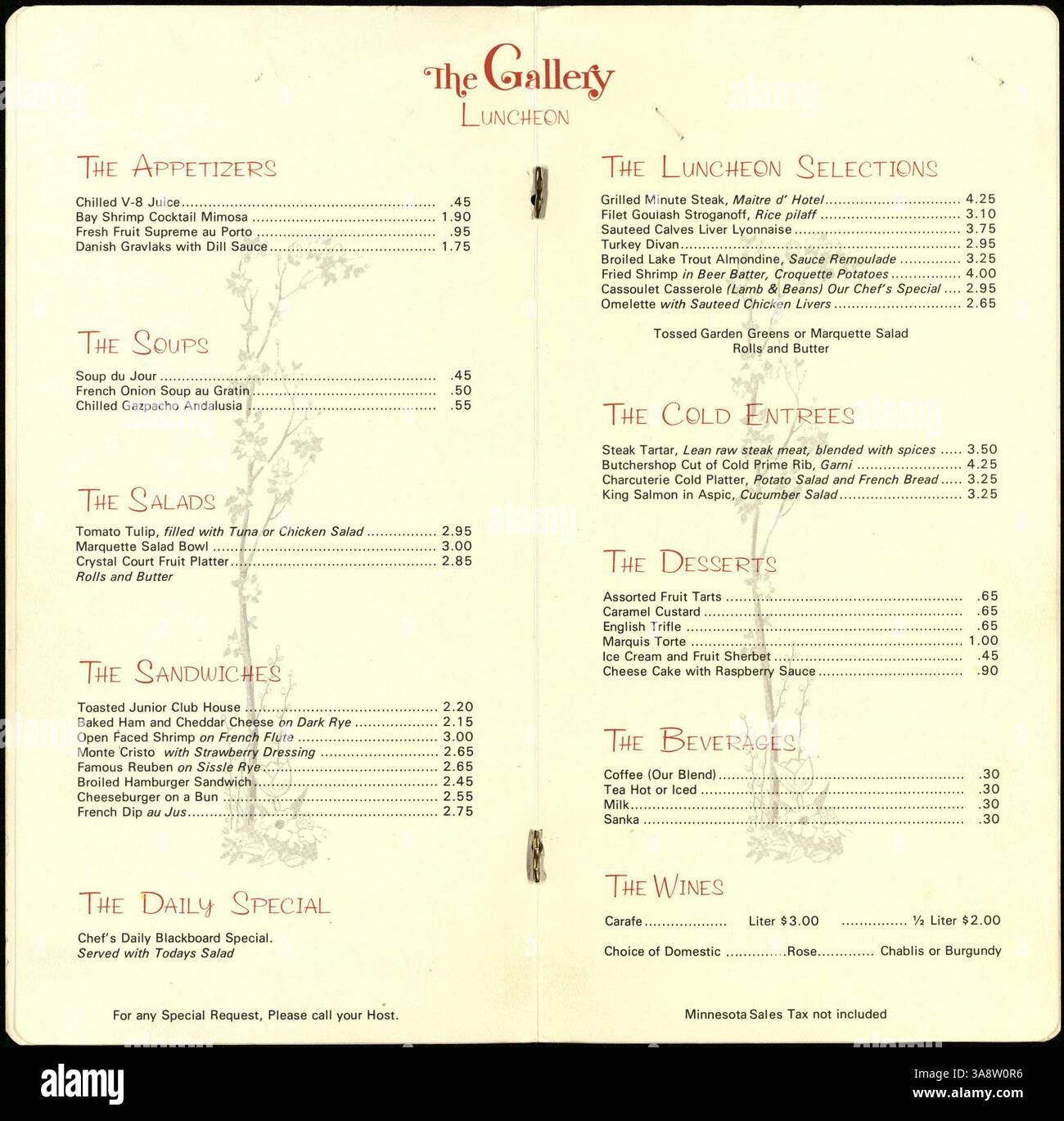 The Gallery Luncheon Menu features a bi-fold design with a geometric ...