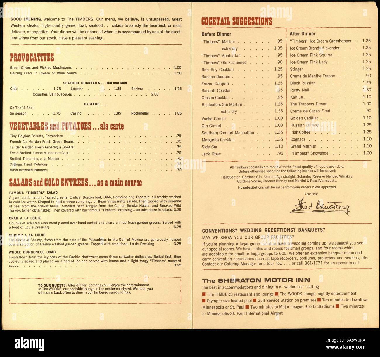 This tri-fold menu from Timbers Restaurant is printed on cream ...