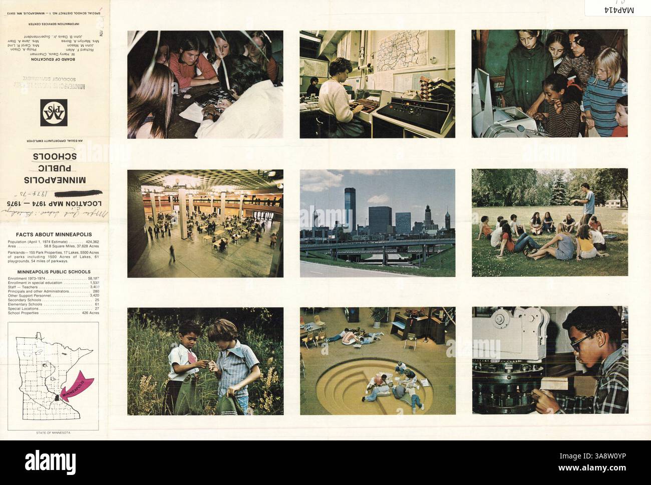 A 1974-1975 map of the Minneapolis Public School System, featuring the ...