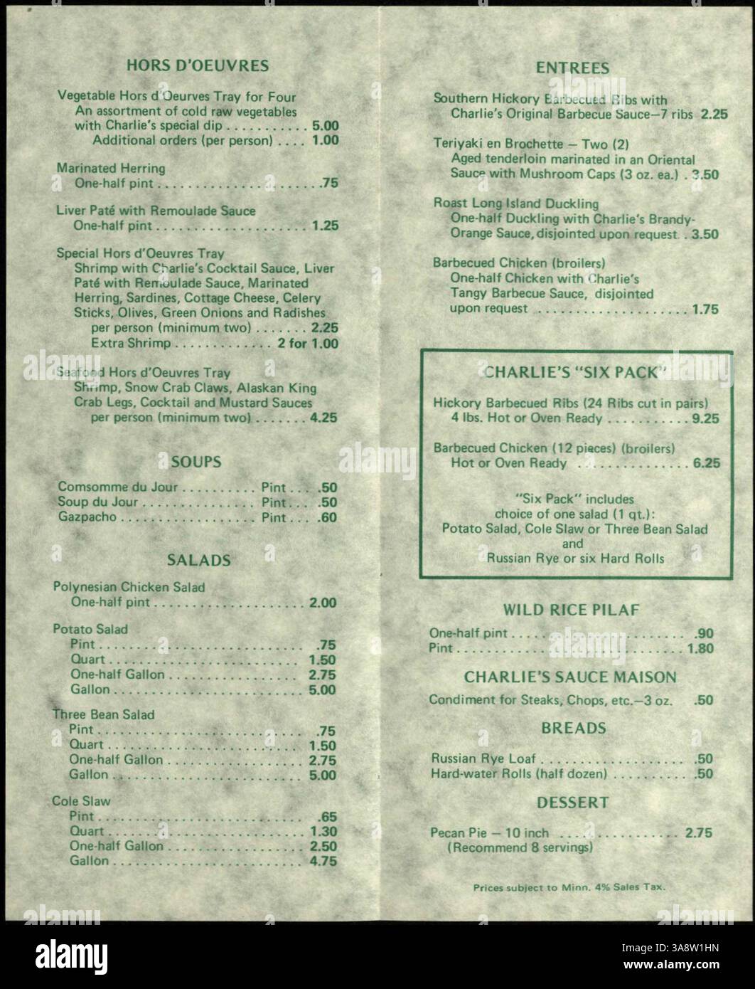 This 1973 bi fold menu from charlies cafe exceptionale includes hi-res ...