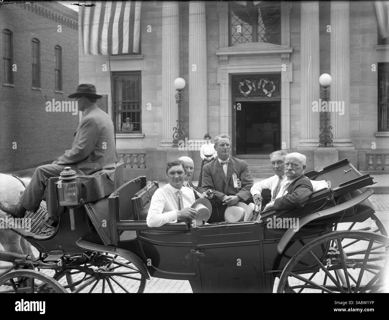 This photograph shows delegates from the Elks Convention traveling in a ...