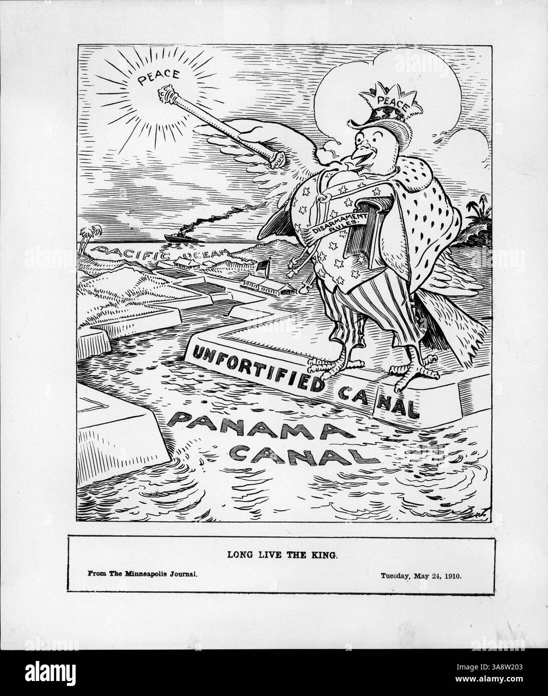 A political cartoon representing the Panama Canal divided by landmasses ...