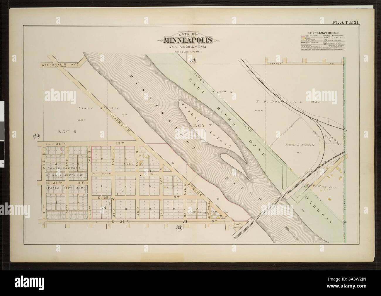 This detailed map of Minneapolis includes surveys and plats based on ...