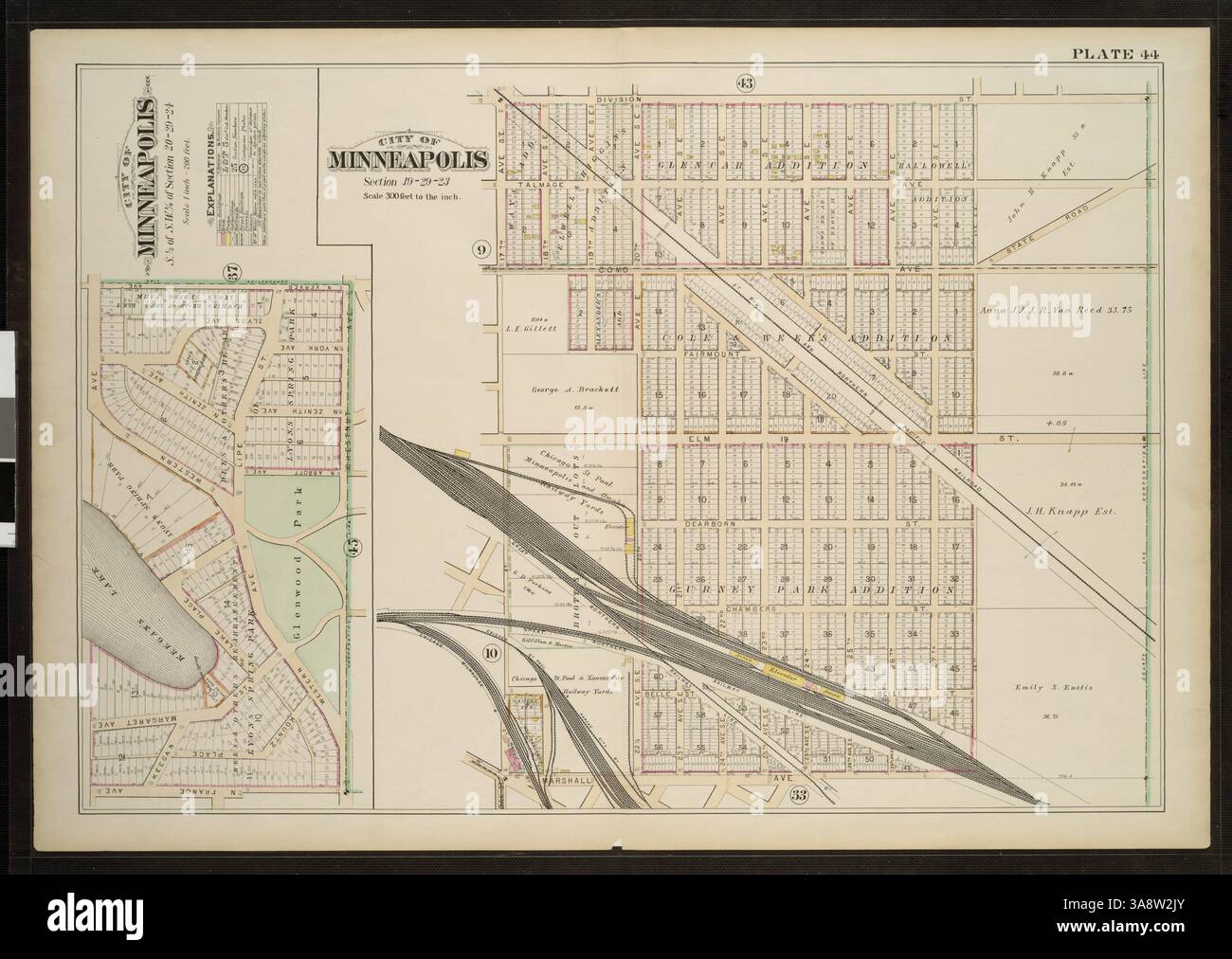 This detailed atlas includes surveys and plats of Minneapolis ...