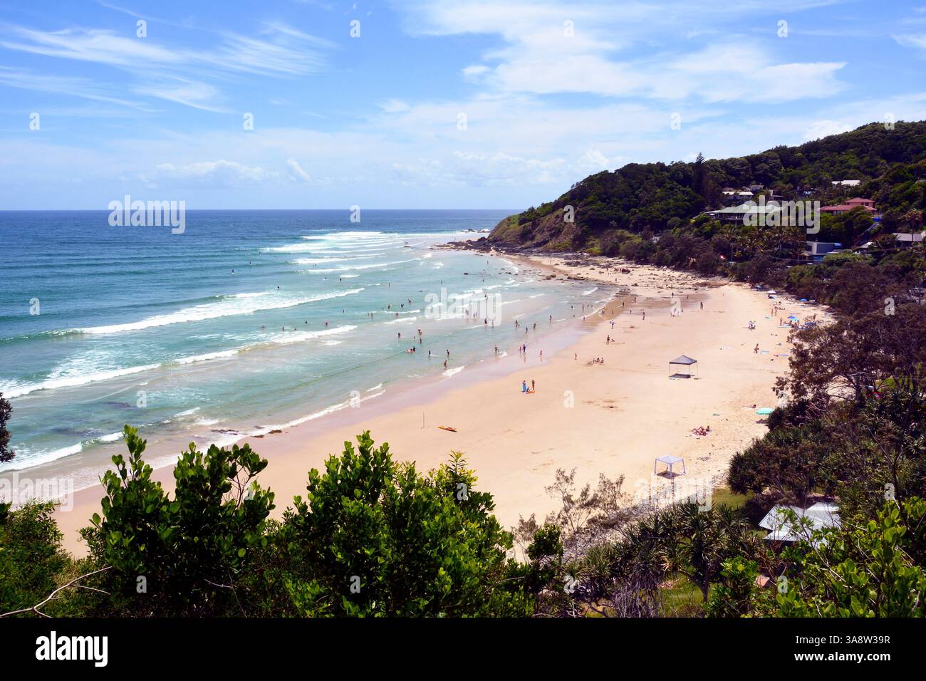 Wategos Beach in Byron Bay, New South Wales, Australia. The small arc ...