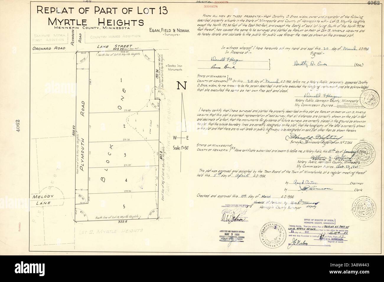 A replat map of part of Lot 13 in Myrtle Heights, detailing land ...