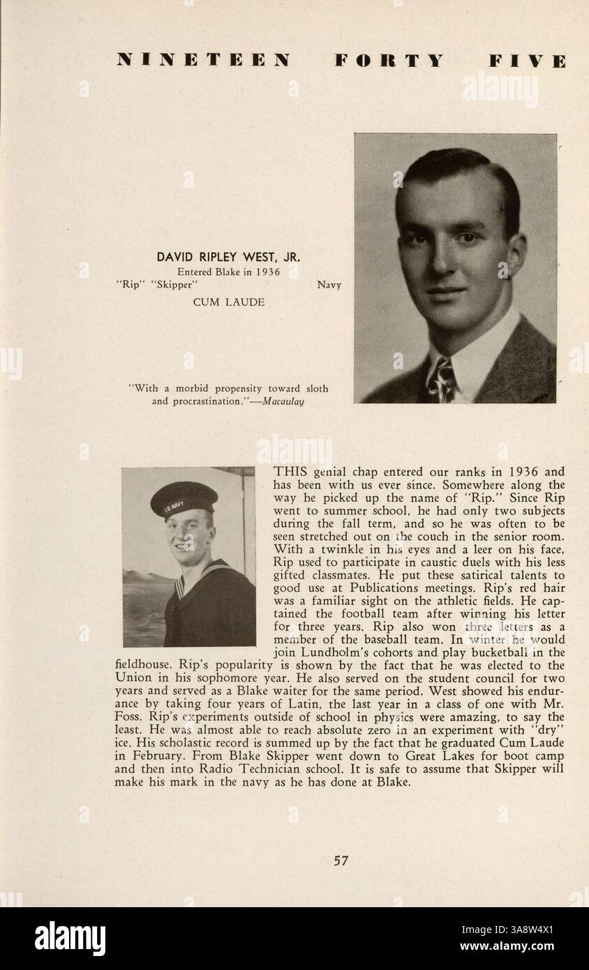 Notable moments from the 1944 1945 school year hi-res stock photography ...