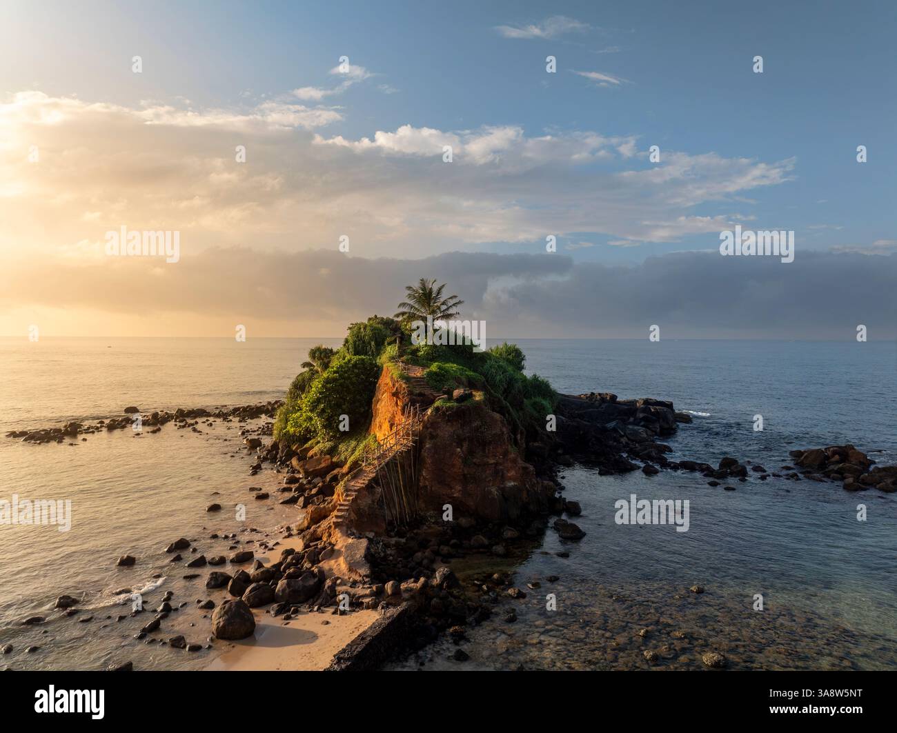 Mirissa sandy Parrot Rock island landmark aerial photo with a beautiful ...
