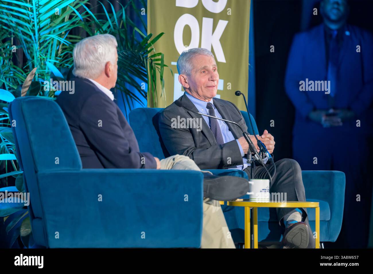 New Orleans, LA, USA - March 28, 2025: Walter Isaacson interviews Dr. Anthony Fauci at the New ...
