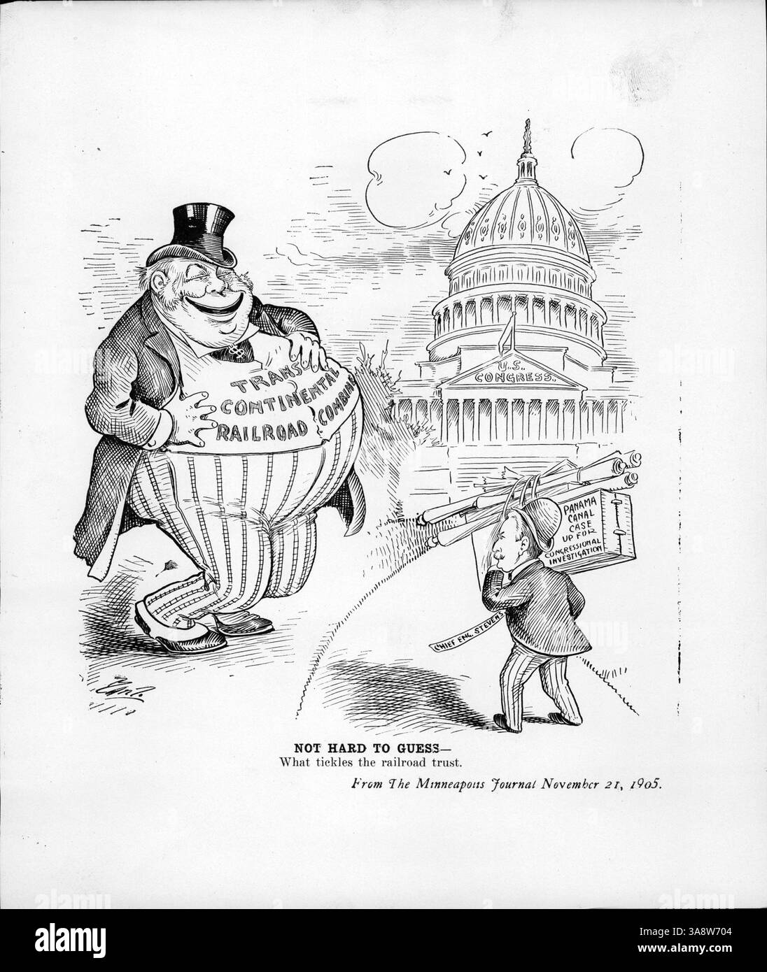 A political cartoon shows Chief Engineer Stevens addressing the Panama ...