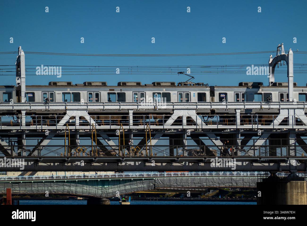 Local train railway railroad crossing bridge over hi-res stock ...