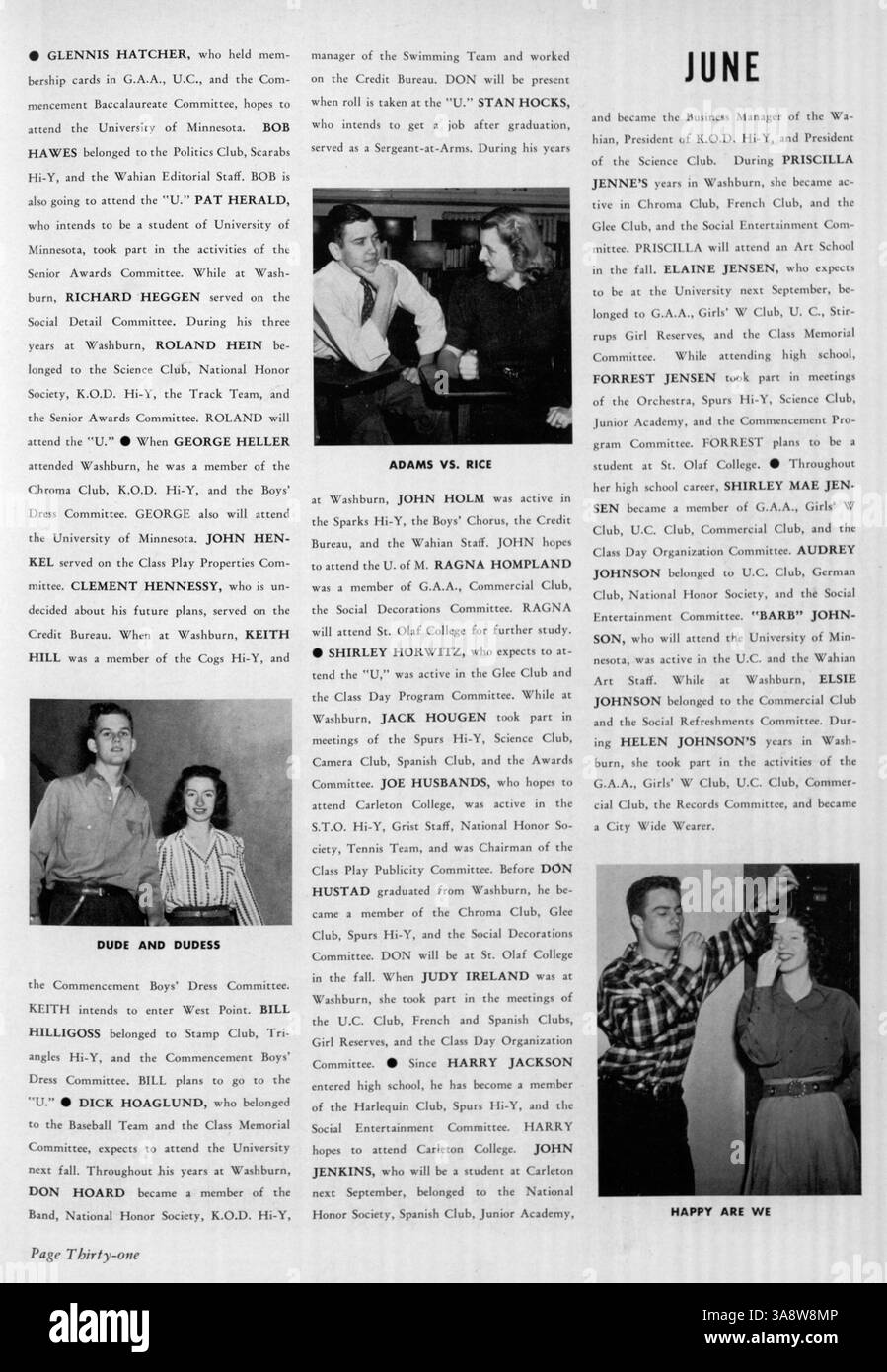 The 1941 'Wahian' Yearbook from Washburn High School documents the ...