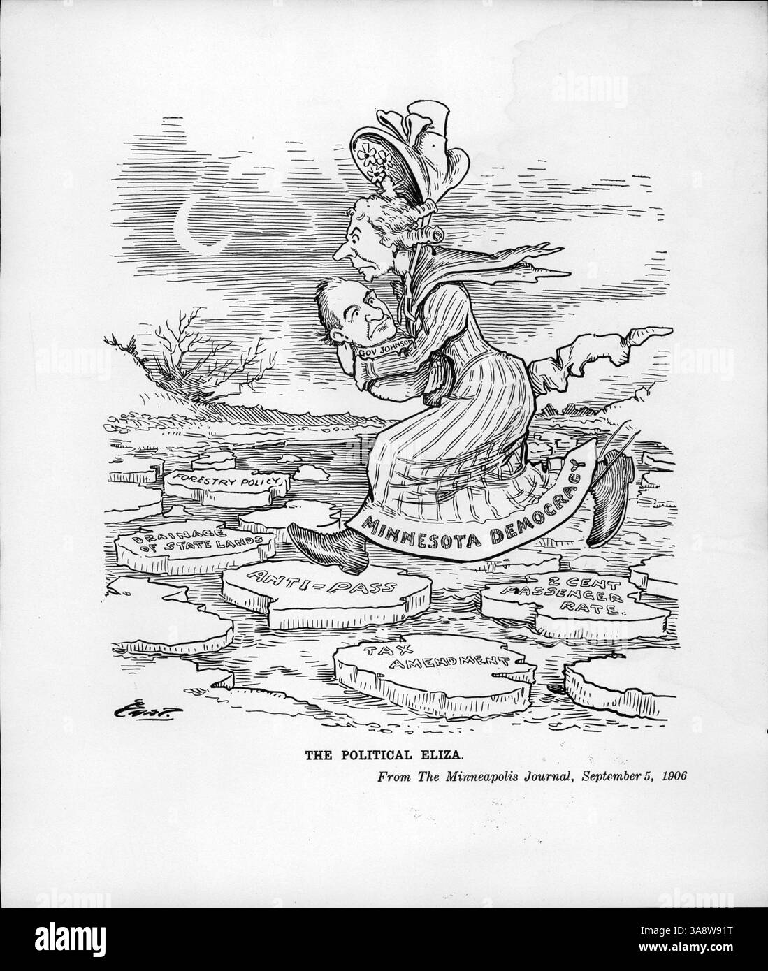 In this political cartoon, Minnesota Democracy is depicted running ...