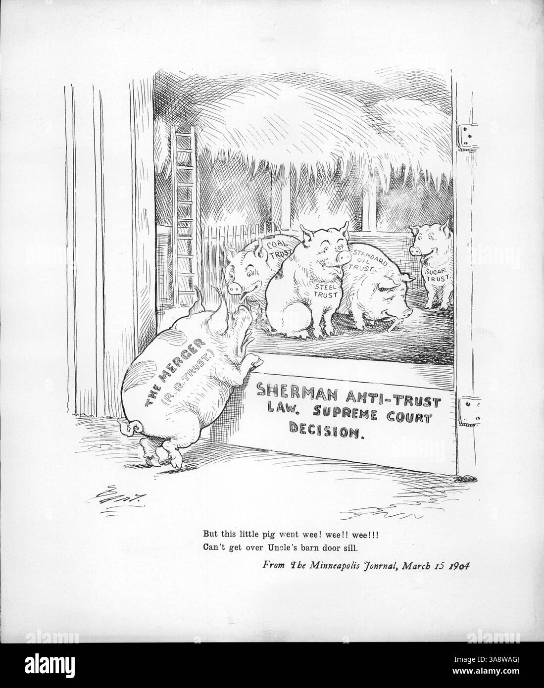 This political cartoon depicts the railroad trusts failed merge hi-res ...