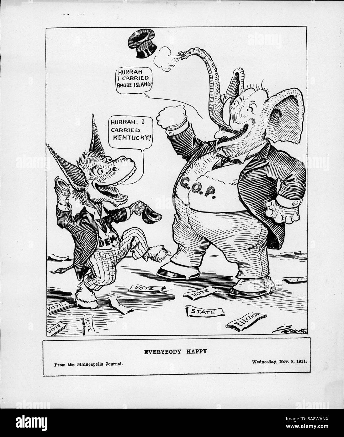 In this political cartoon, the Democratic donkey and Republican ...
