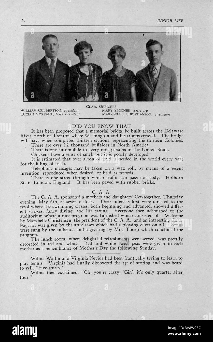The 'Junior Life' yearbook from June 1926 captures the ninth-grade ...