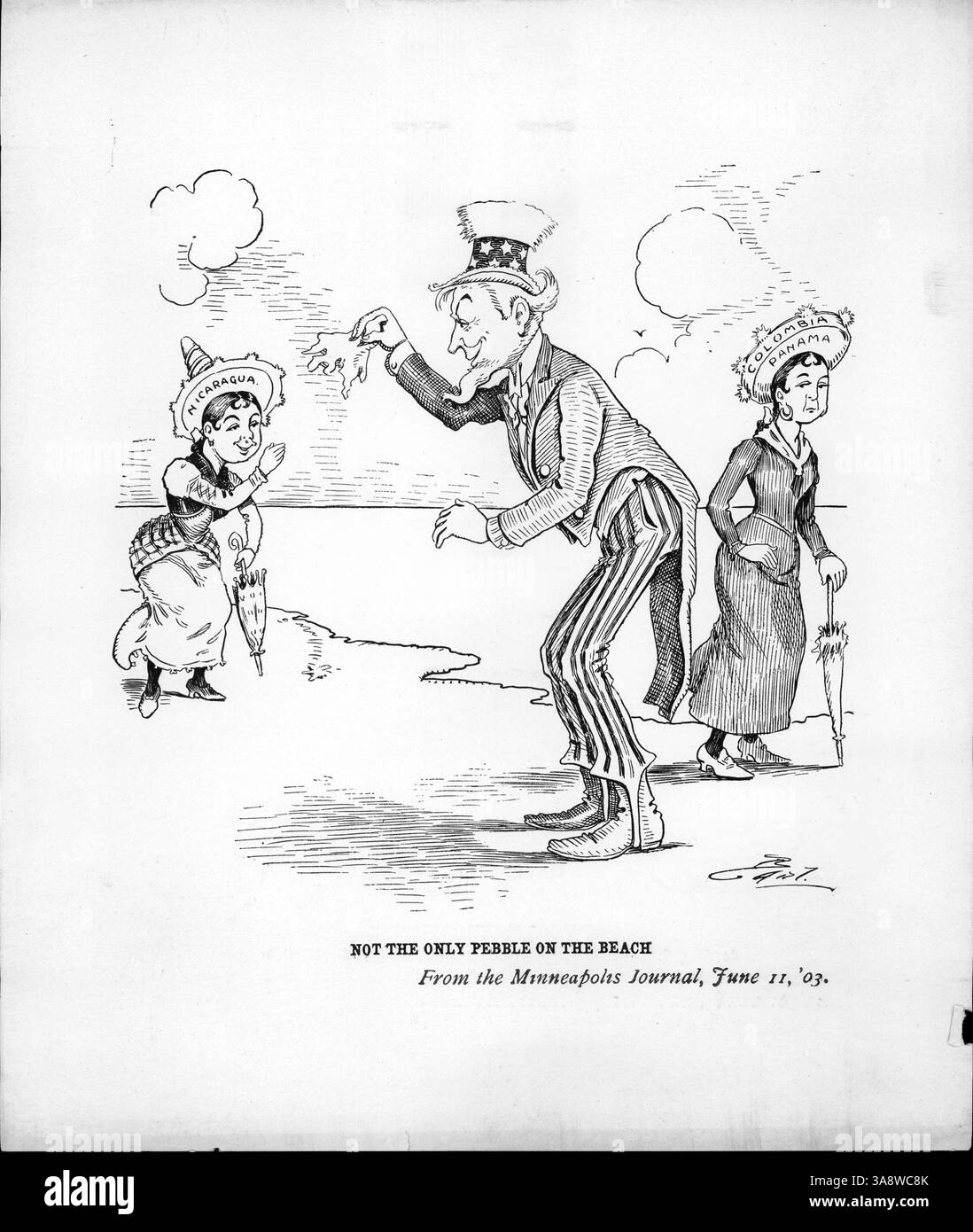 This illustration portrays Uncle Sam, on a date with Colombia/Panama ...