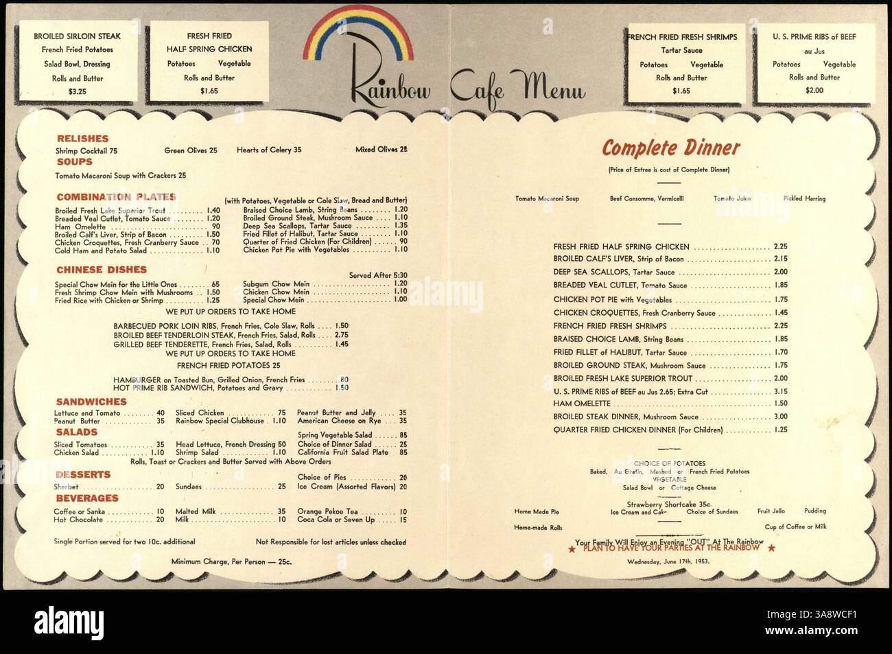This Rainbow Cafe menu, designed as a bi-fold, showcases a full-color ...