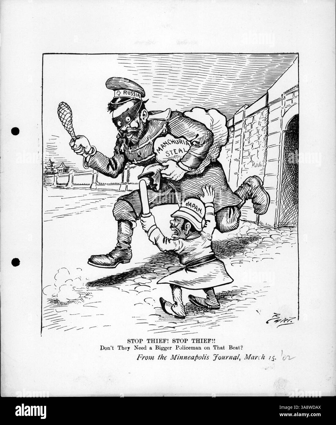 This political cartoon from japan depicts a masked russia fleein hi-res ...