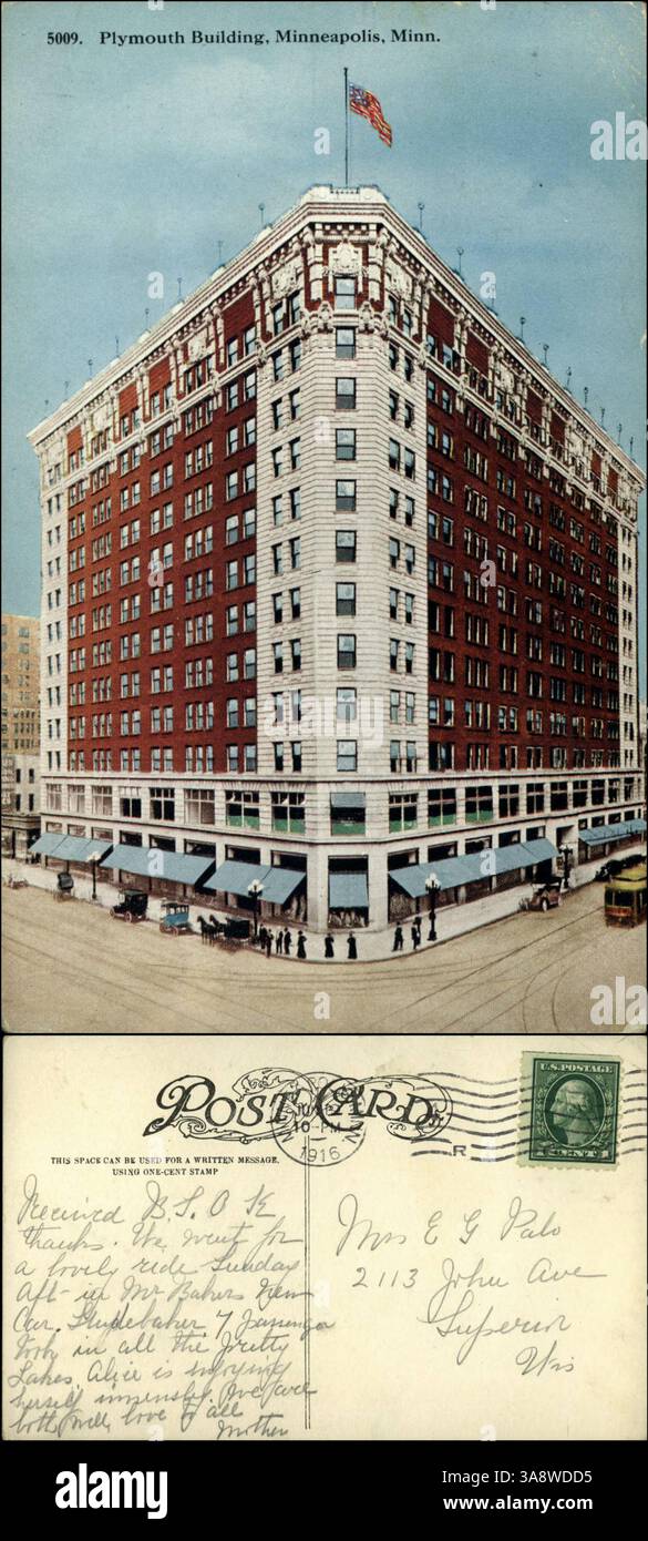 A postcard from 1916 depicting the Plymouth Building in Minneapolis ...