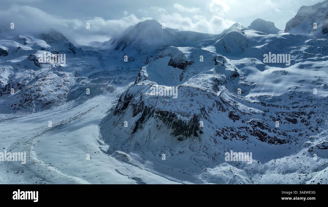 Aerial view of a beautiful Gorner glacier at the Alps in Switzerland ...