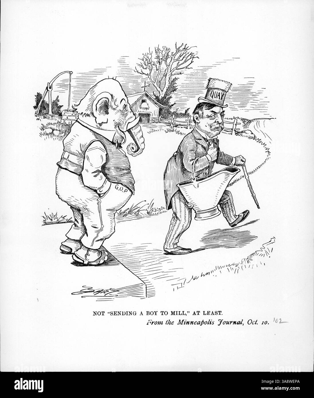 This political cartoon depicts the gop elephant sending senator quay hi ...
