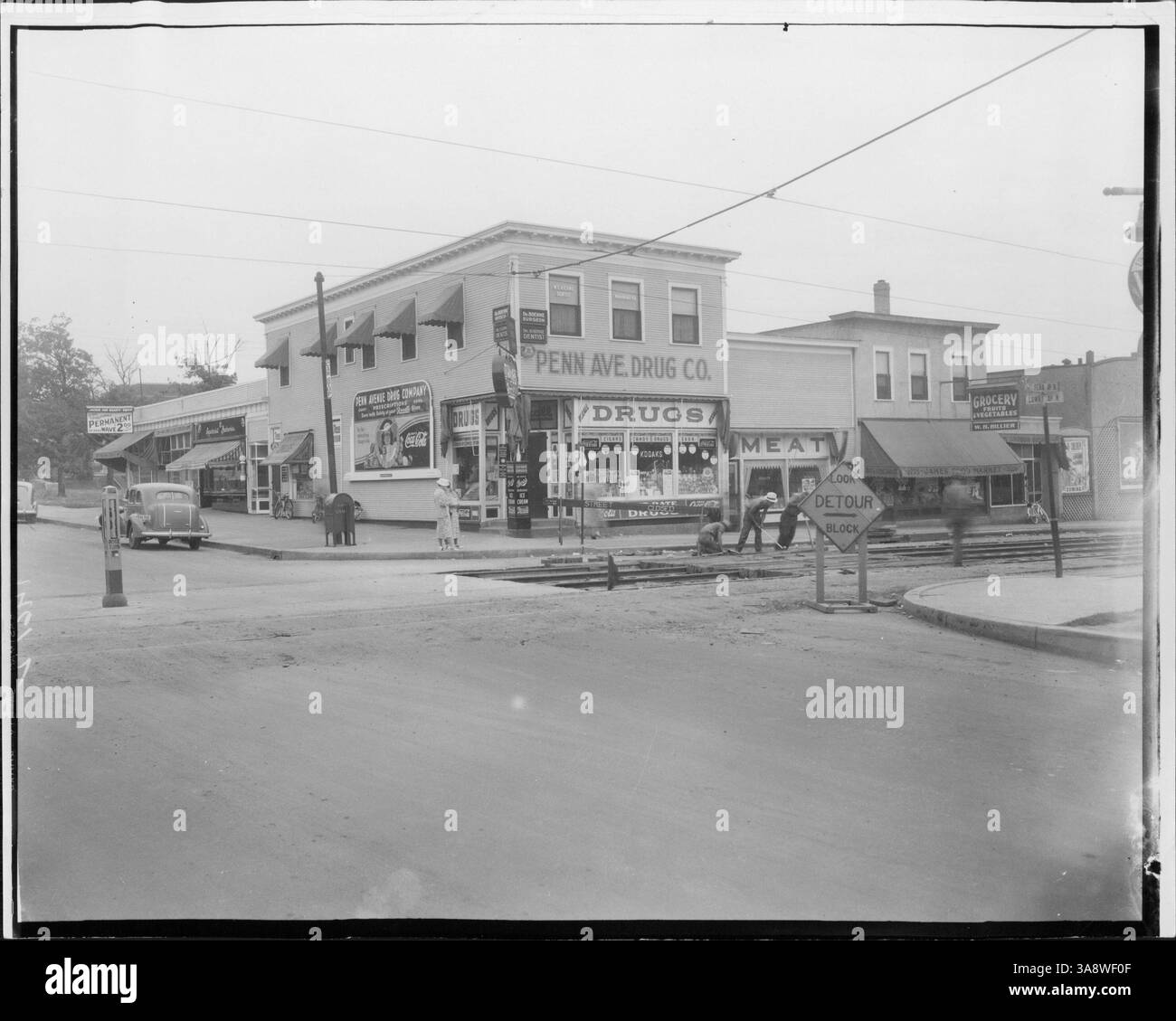 Workers are repairing the streetcar tracks at the intersection o hi-res ...