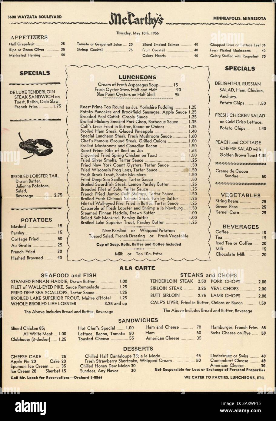 The McCarthy's menu features a wide range of dining options including ...