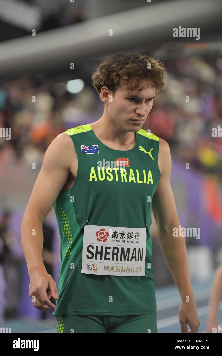 Cooper Sherman of Australia competing in the men’s 400m heat 2 at the World Athletics Indoor ...