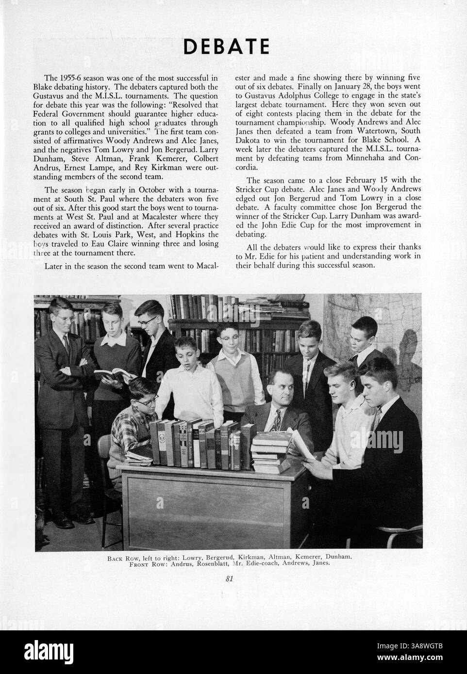 Captures blake schools 1955 1956 year with a focus on students hi-res stock photography and ...