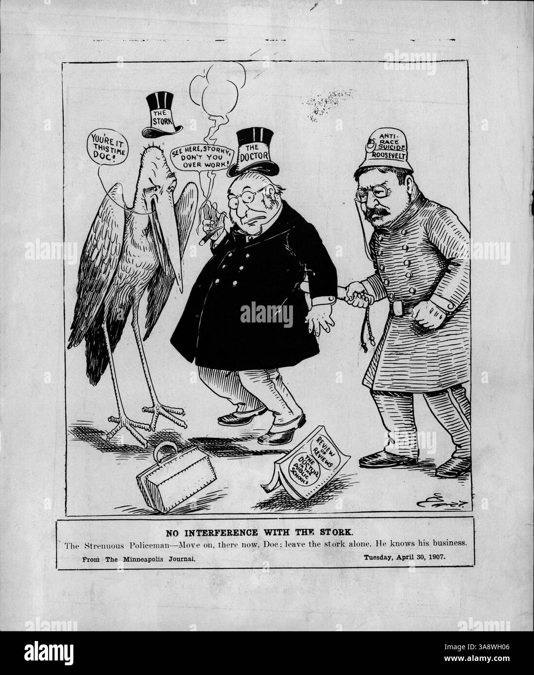 This cartoon, set during the debate on overpopulation, depicts a doctor ...