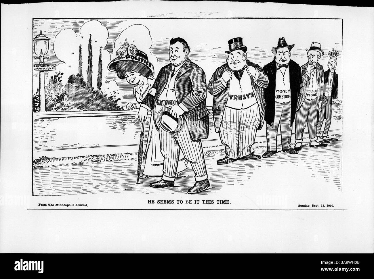 A political cartoon depicts a lady labeled Politics walking with a man ...