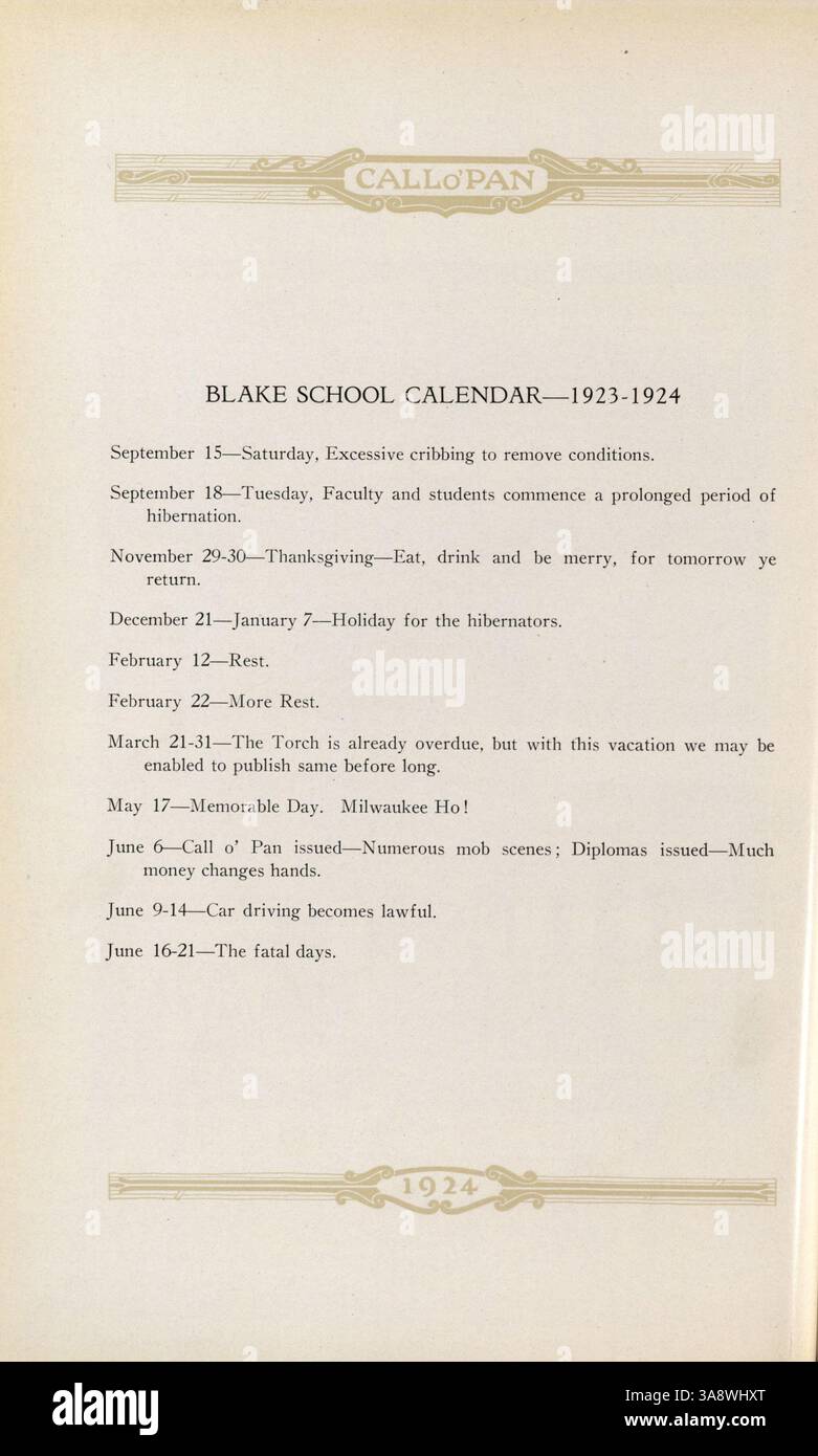 Yearbook from 1924 captures blake high school hi-res stock photography ...