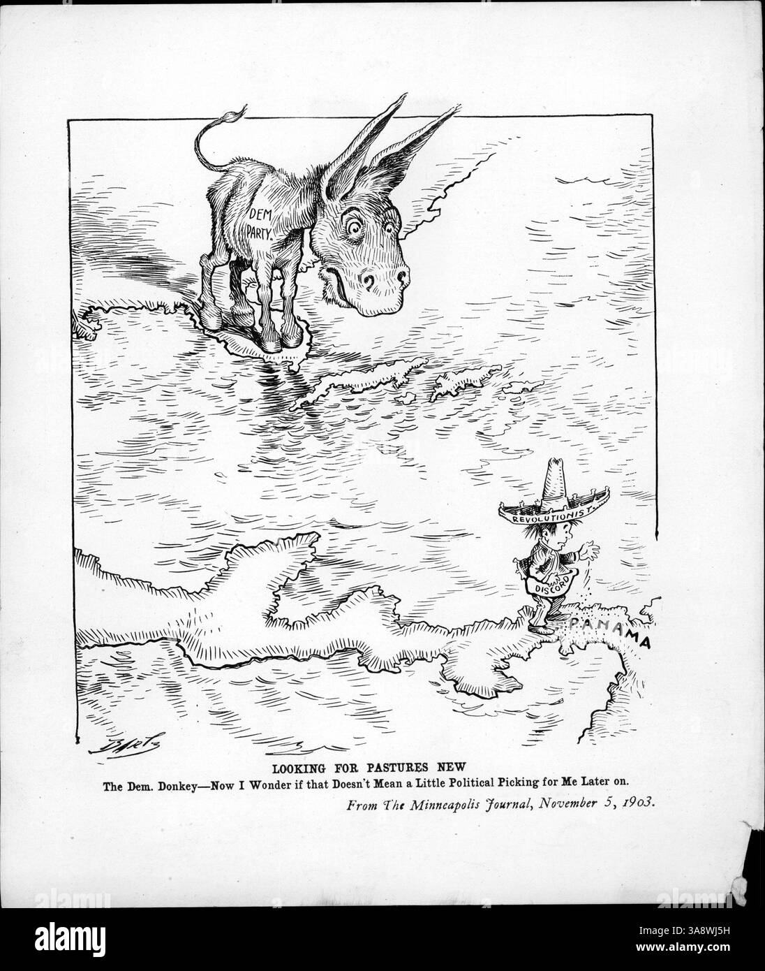 A political cartoon from the early 1900s showing the Democratic Donkey ...