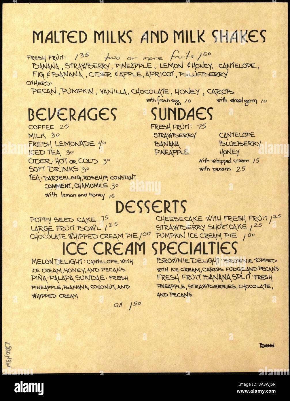A menu from a malt shop on heavy paper hi-res stock photography and ...