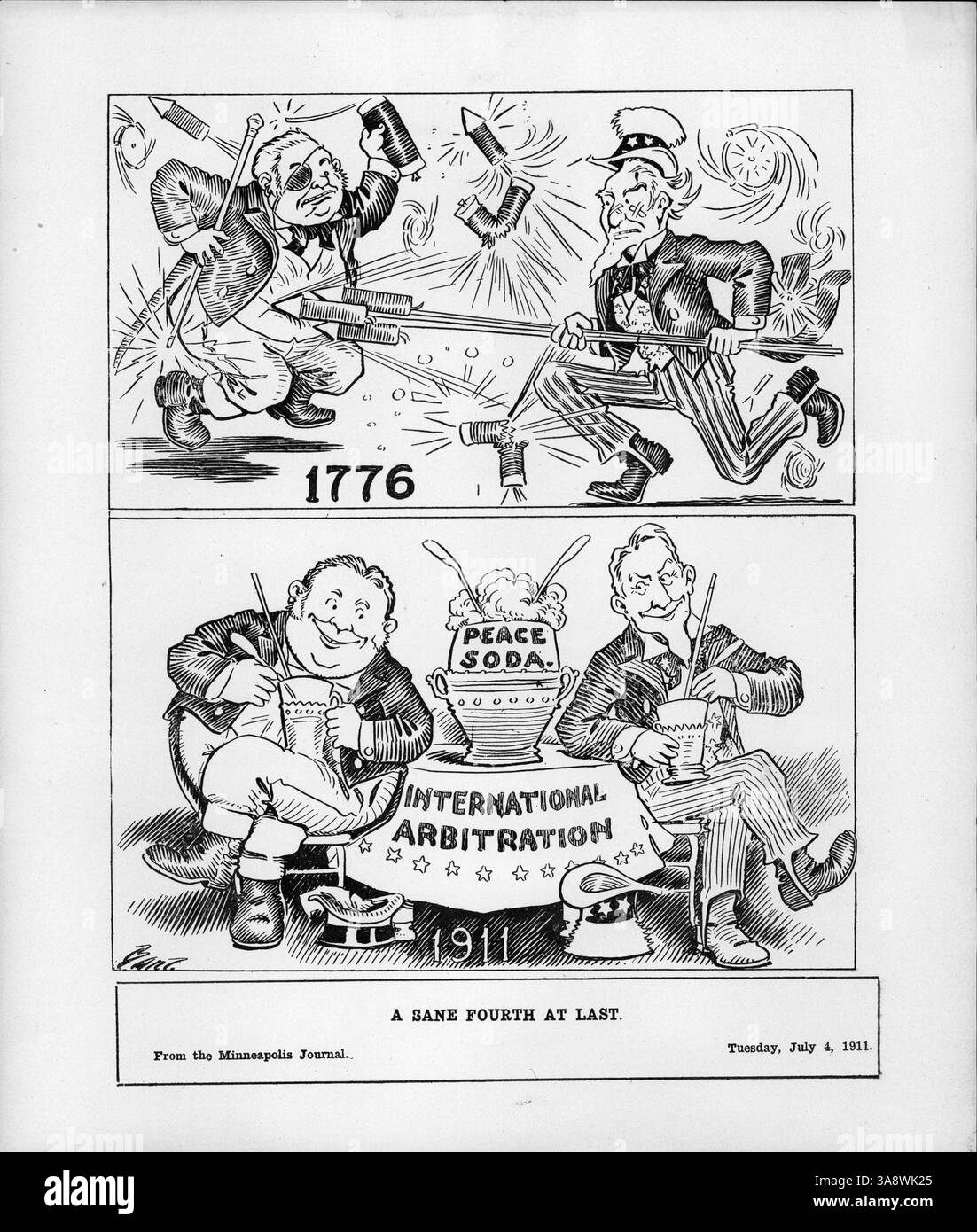 This 1911 cartoon, 'A Sane Fourth At Last,' features Uncle Sam and John ...