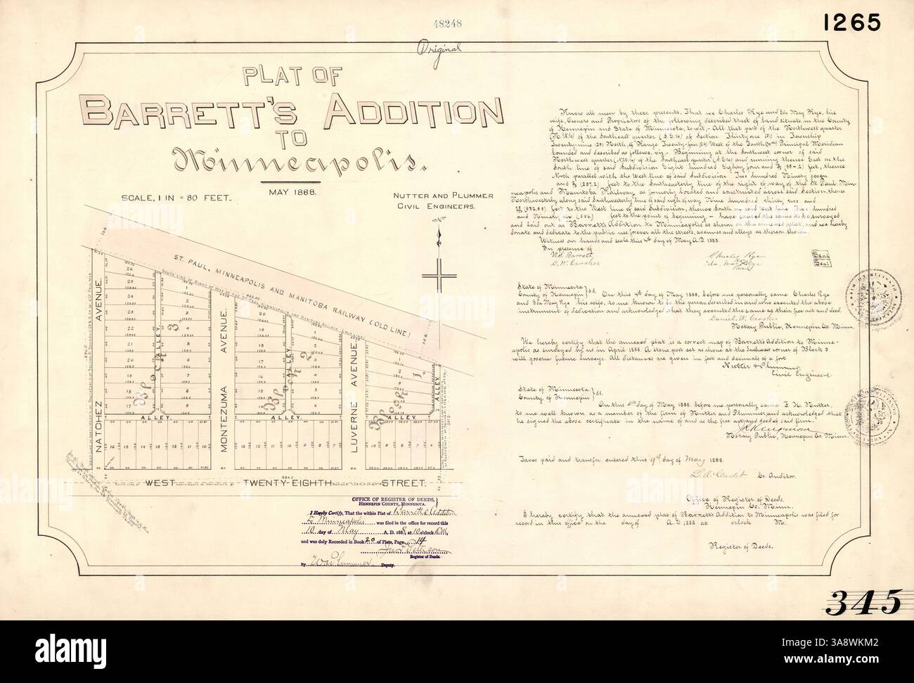 The Plat of Barrett's Addition to Minneapolis maps the development and ...