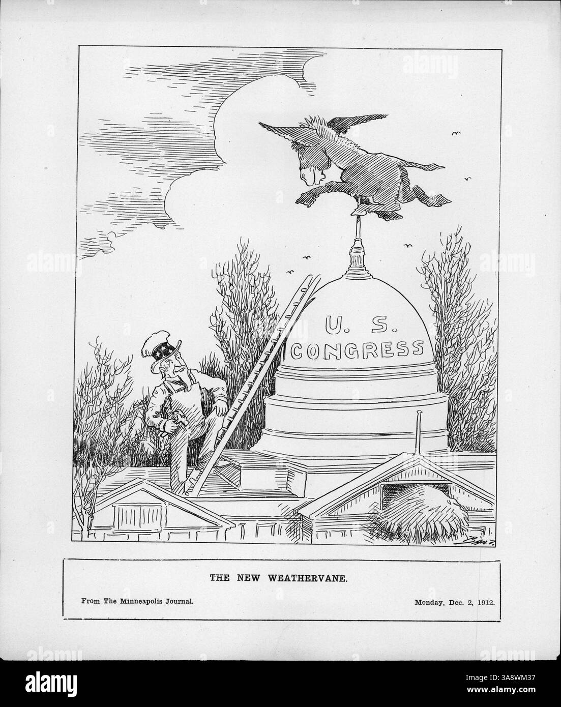 This cartoon shows uncle sam installing a donkey weathervane ato hi-res ...