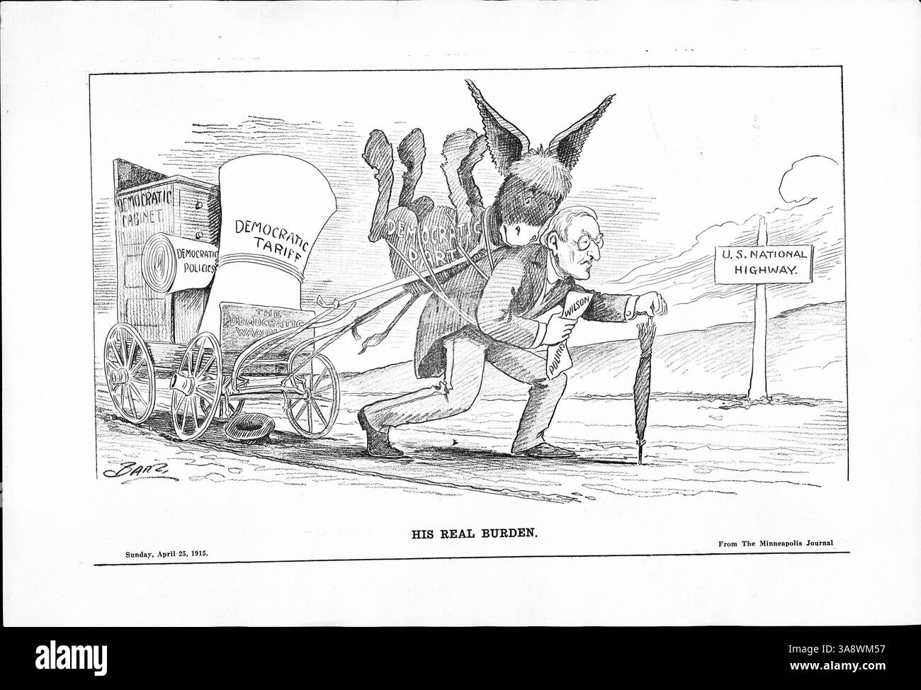 This illustration from the era depicts President Wilson carrying the ...