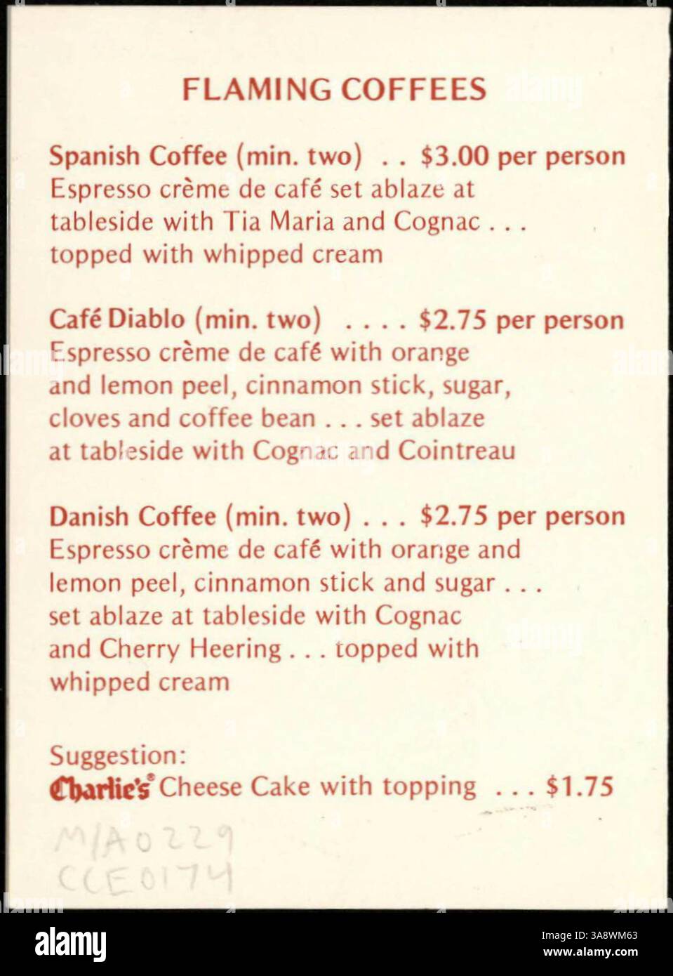 A small bi-fold menu from Charlie's Cafe Exceptionale, showcasing a ...