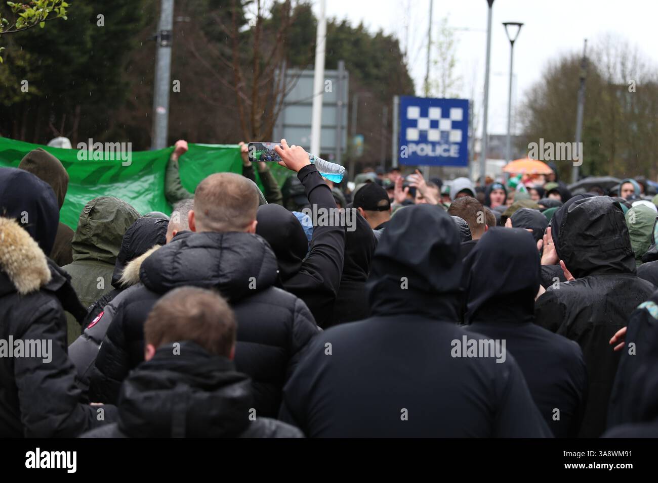 Glasgow, UK. 29th Mar, 2025. Saturday 29th March 2025-Members from Celtic ultras groups such as ...