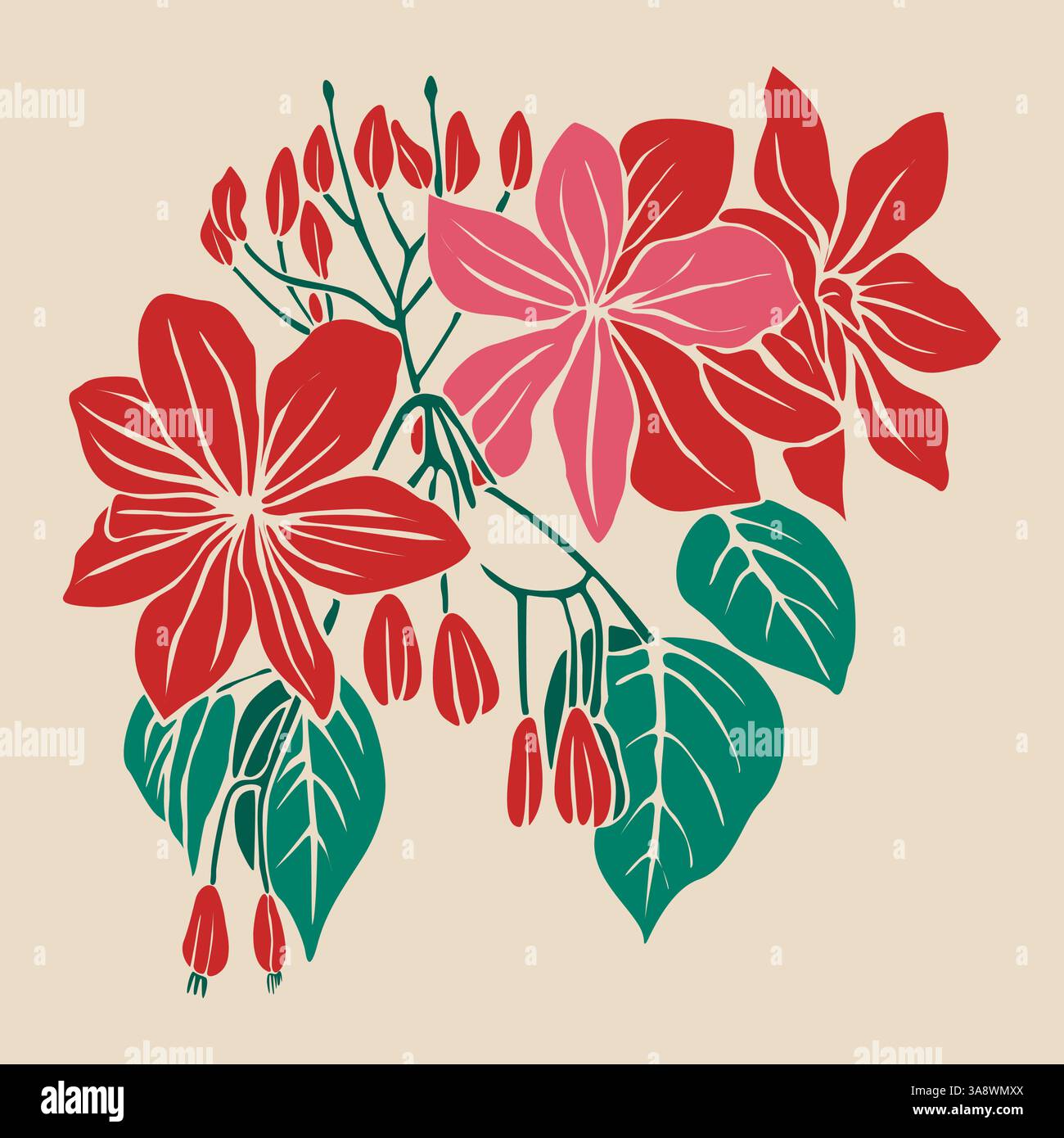 Bleeding heart flower in linocut style vector art Stock Vector Image ...