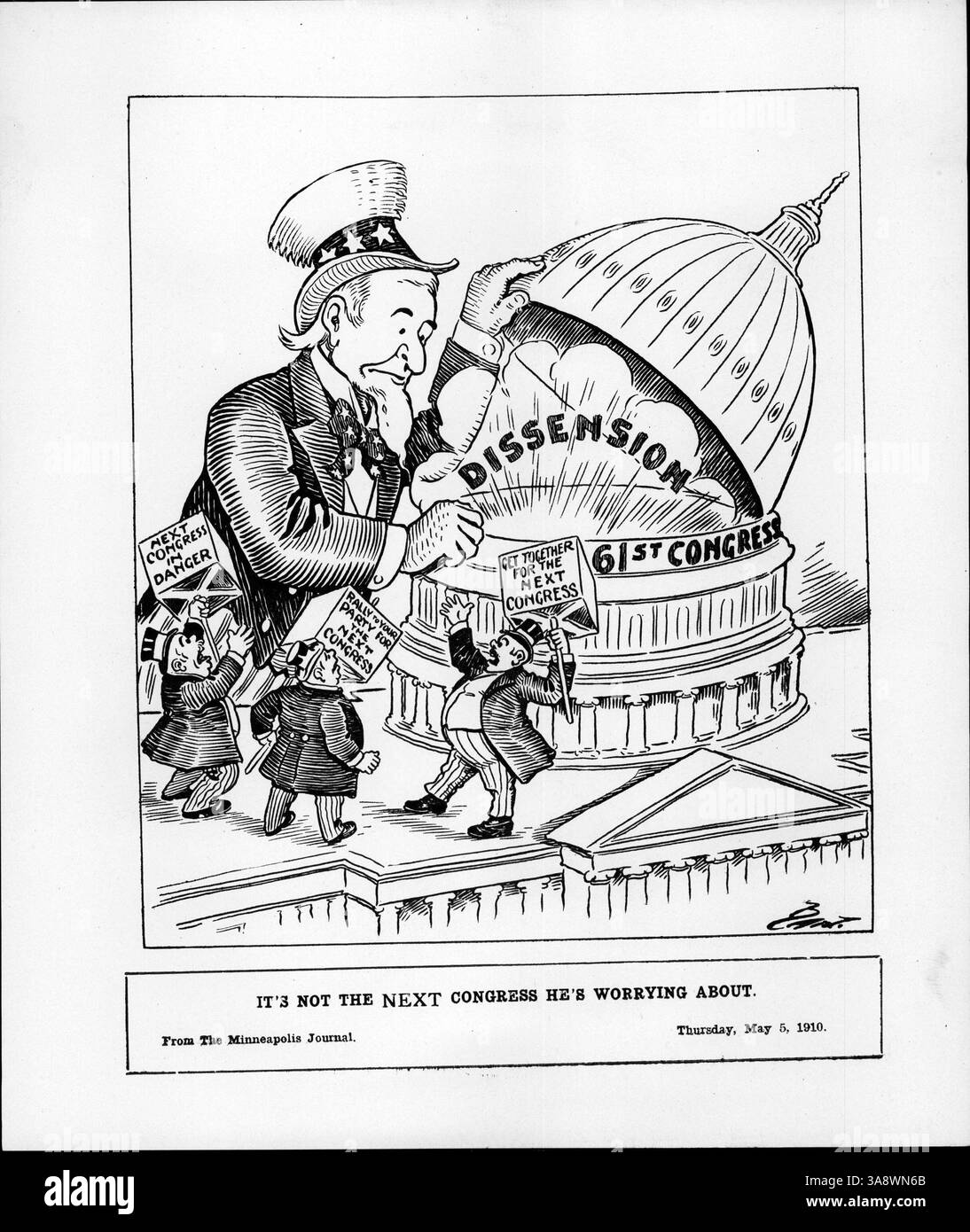 An illustration shows Uncle Sam lifting the top off the Capitol ...